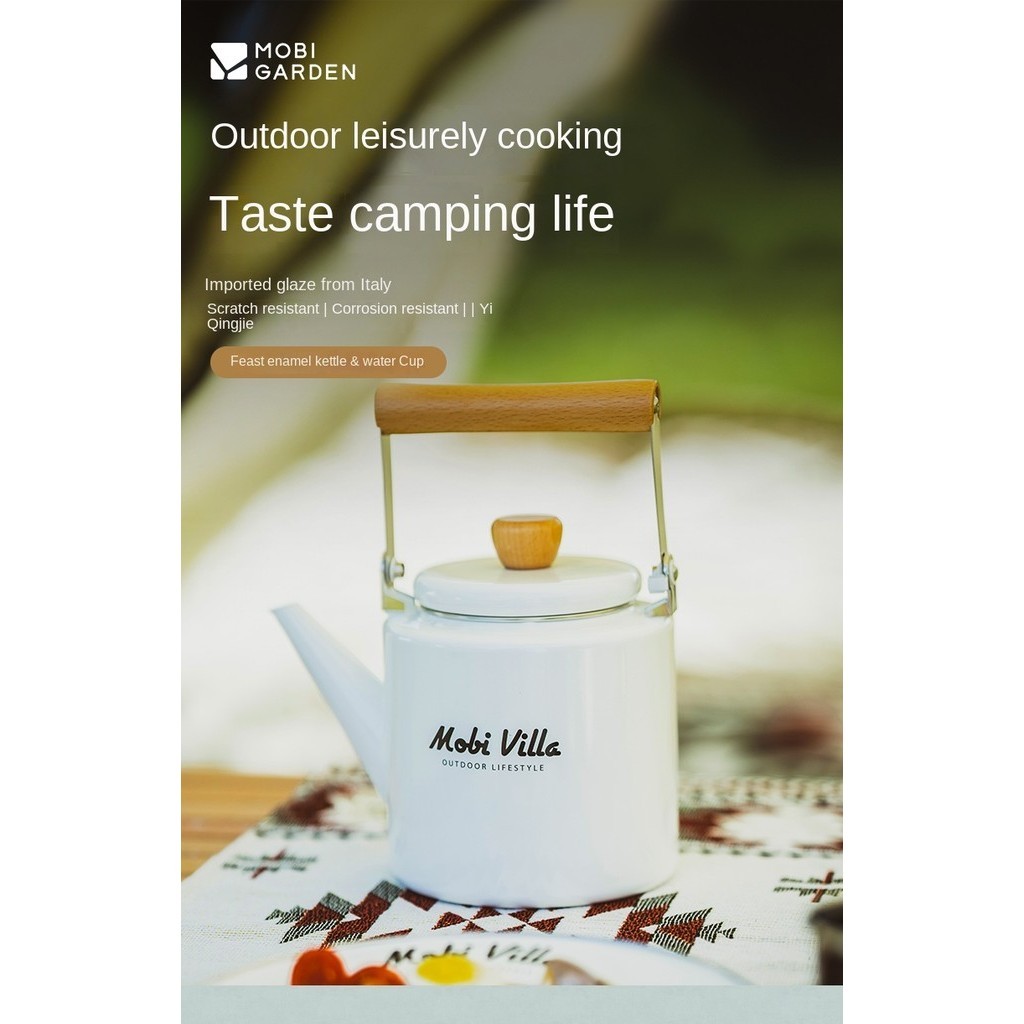 Mobi Garden Enamel Glazed Kettle and Mug Camping Tableware Boiling ...