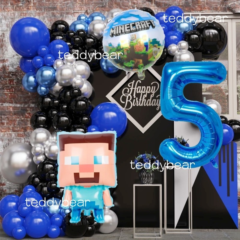 Minecraft Theme Balloons Garland Arch Kit 32" Blue Number Balloon ...