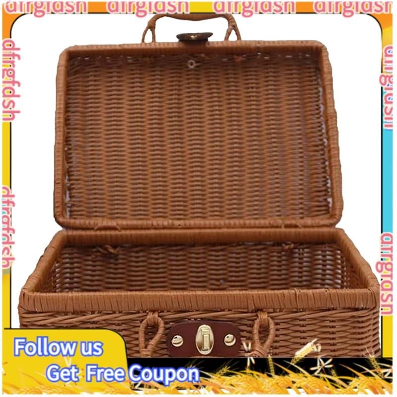 【D&F】Picnic Basket,Woven Vintage Suitcase Woven Storage Basket Rattan ...