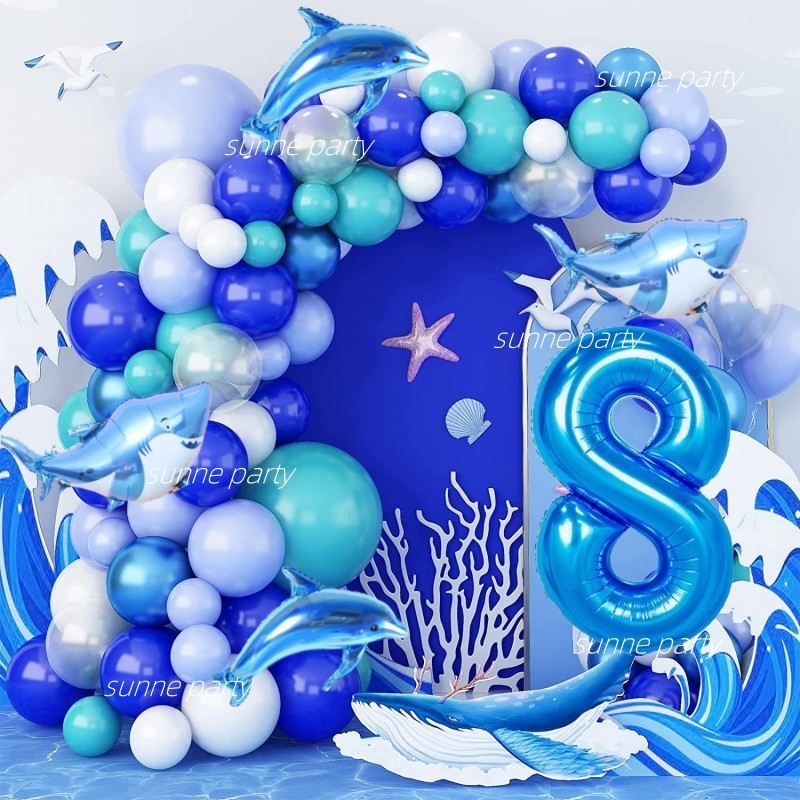 Ocean Theme Balloons Party Decoration Garland 32" Blue Number Balloon ...