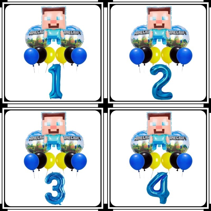 Minecraft Theme Balloons Set for Birthday Party 32inch Blue Number ...