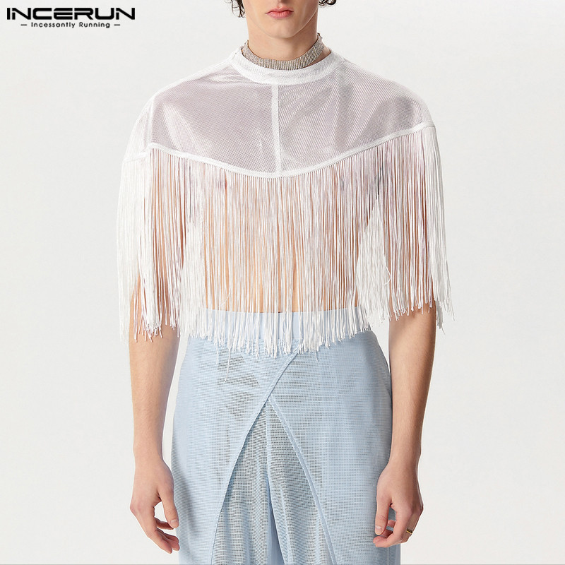 INCERUN Men Vintage Fashion Round Neck Splicing Tassel Sleeveless ...