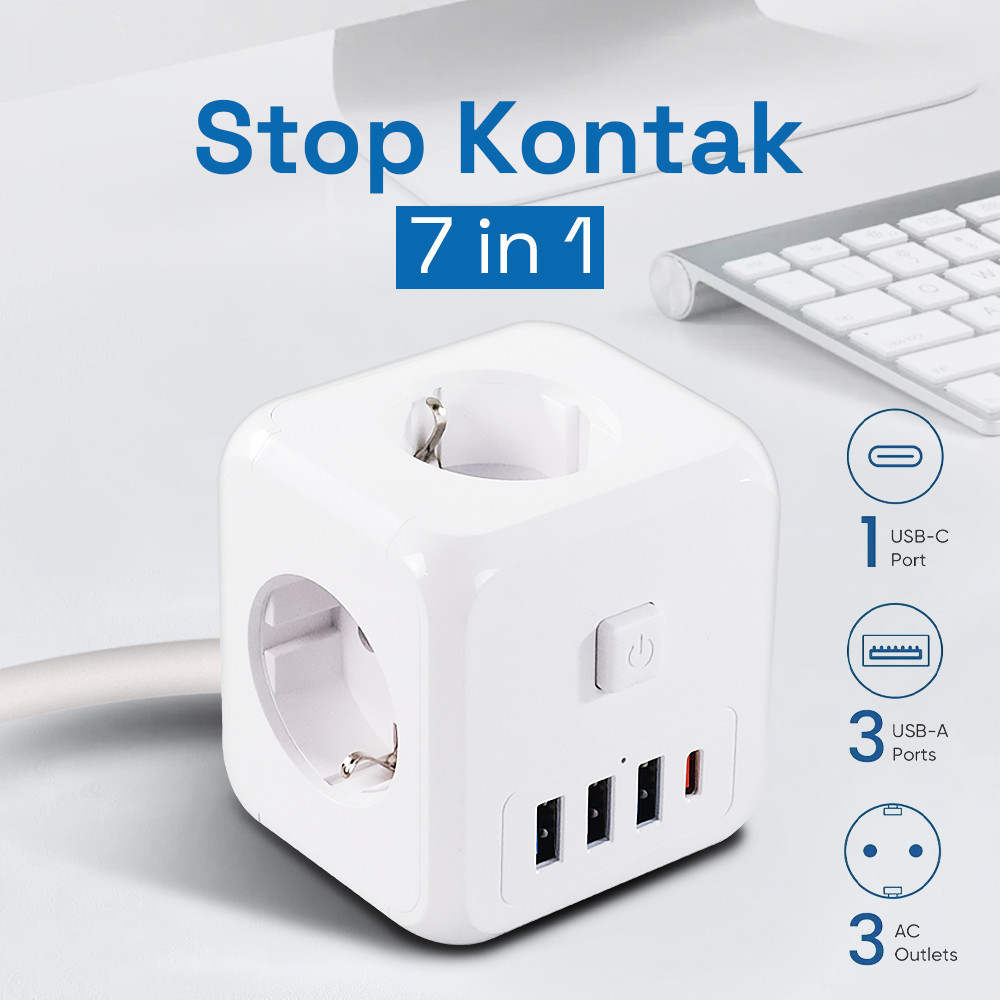 Socket 7 in 1 USB Type C Port Cube Wall Socket Extension | Shopee ...