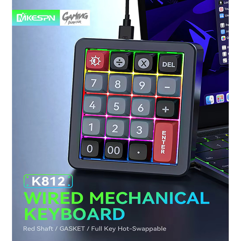 RGB Backlight Aluminum Mechanical Numeric Keyboard 19 Keys Hot ...