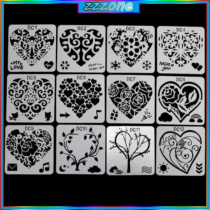 zzz 12Pcs Flower Heart Drawing Molds Plastic Children Painting Stencils ...