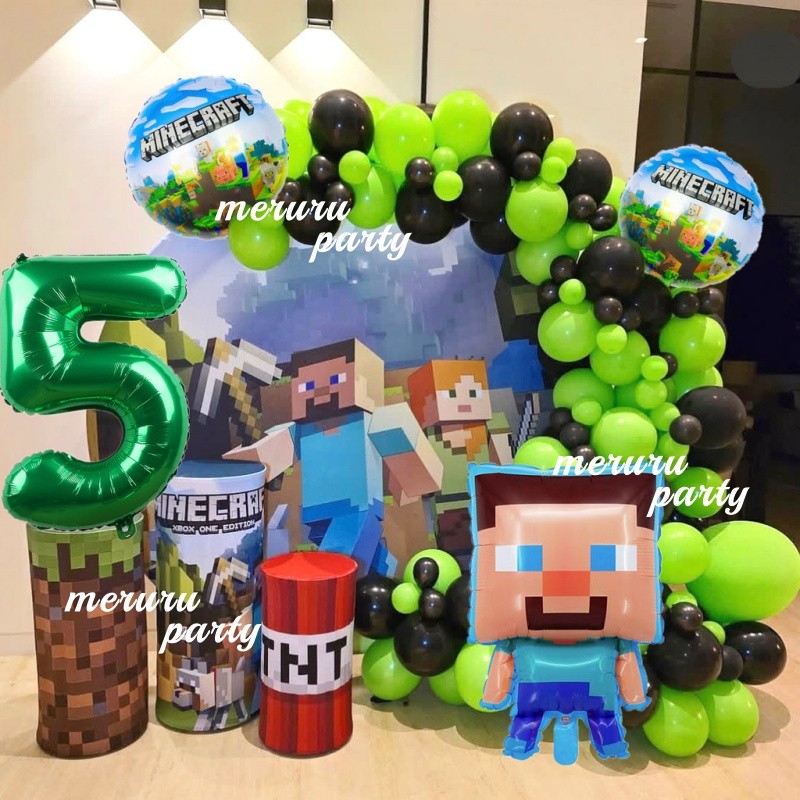 Minecraft Balloon Garland Set Green Black Latex Balloons Boys Birthday ...
