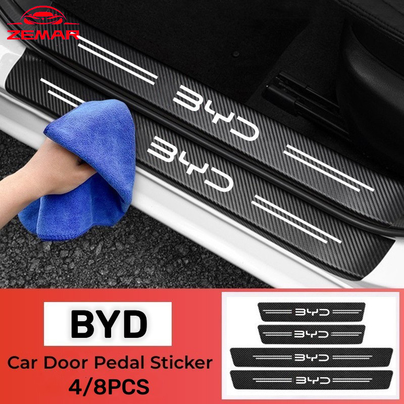 【Ready Stock】BYD Car Door Sill Sticker Carbon Fiber Leather Car Door ...