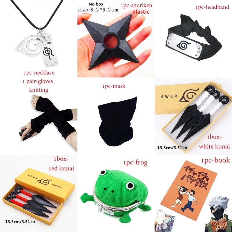 Anime Naruto Kakashi Cosplay With Mask Gloves Necklace Headband Kunai ...