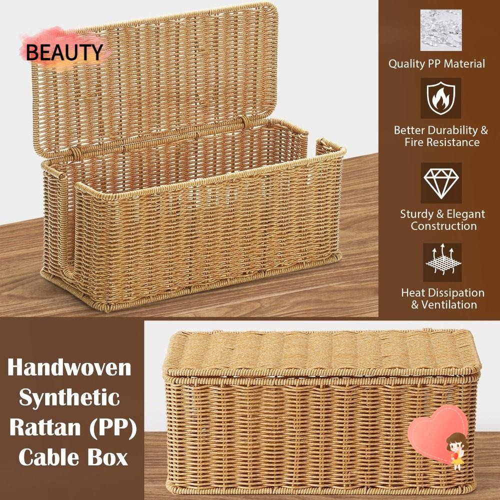 BEAUTY Cable Management Box, with Lid Handwoven Cord Organizer Hider ...