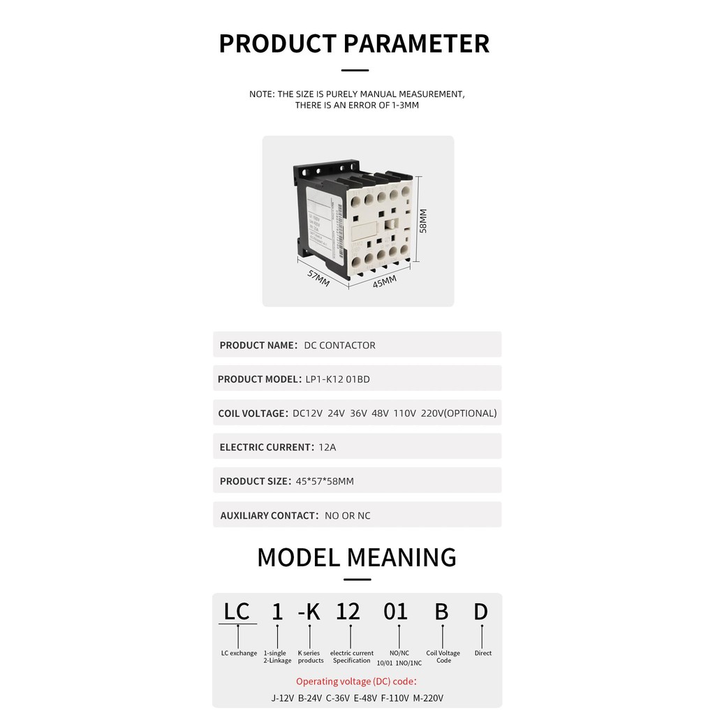 CJX2K1201Z DC Contactor LP1K1201 Contactor Voltage 12V 24V 36V 48V 110V ...