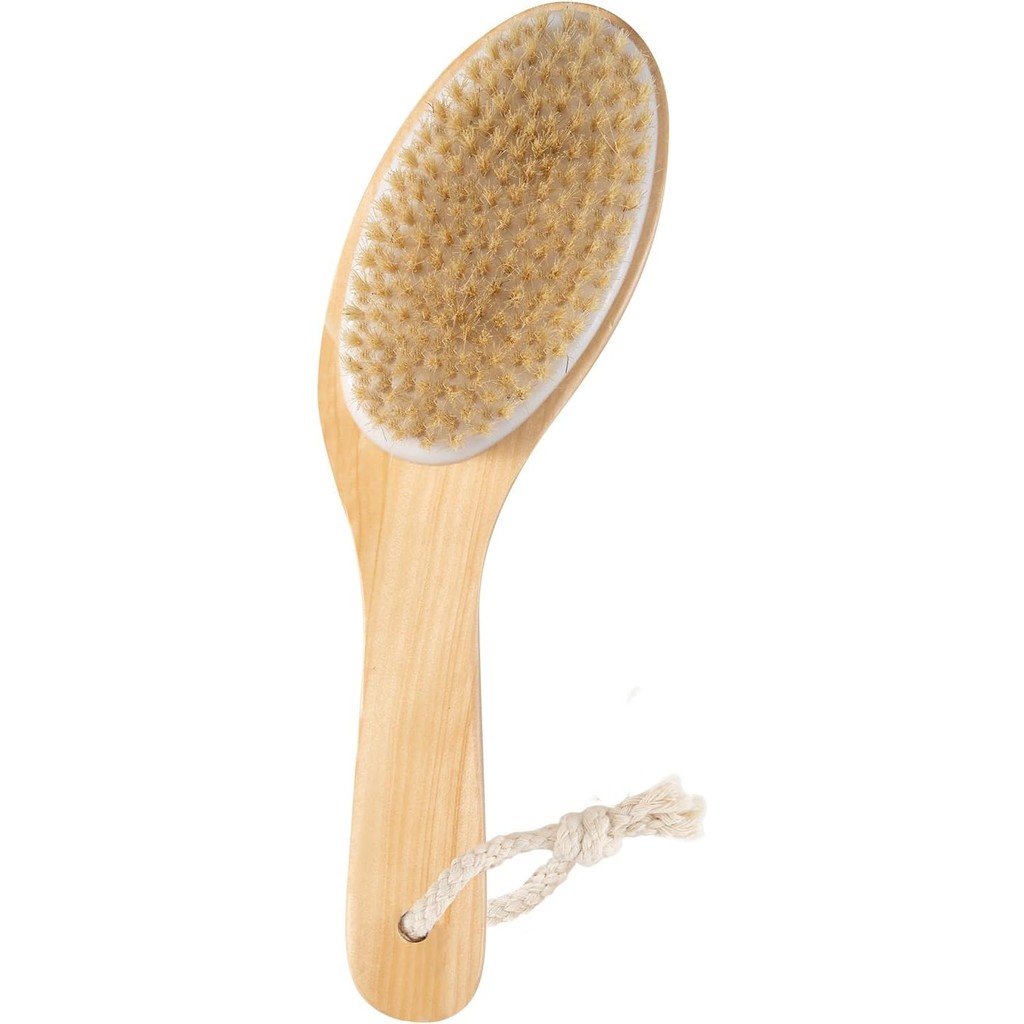 Dry Brushing Body Brush Natural Bristle with Curved Wooden Handle Wet ...