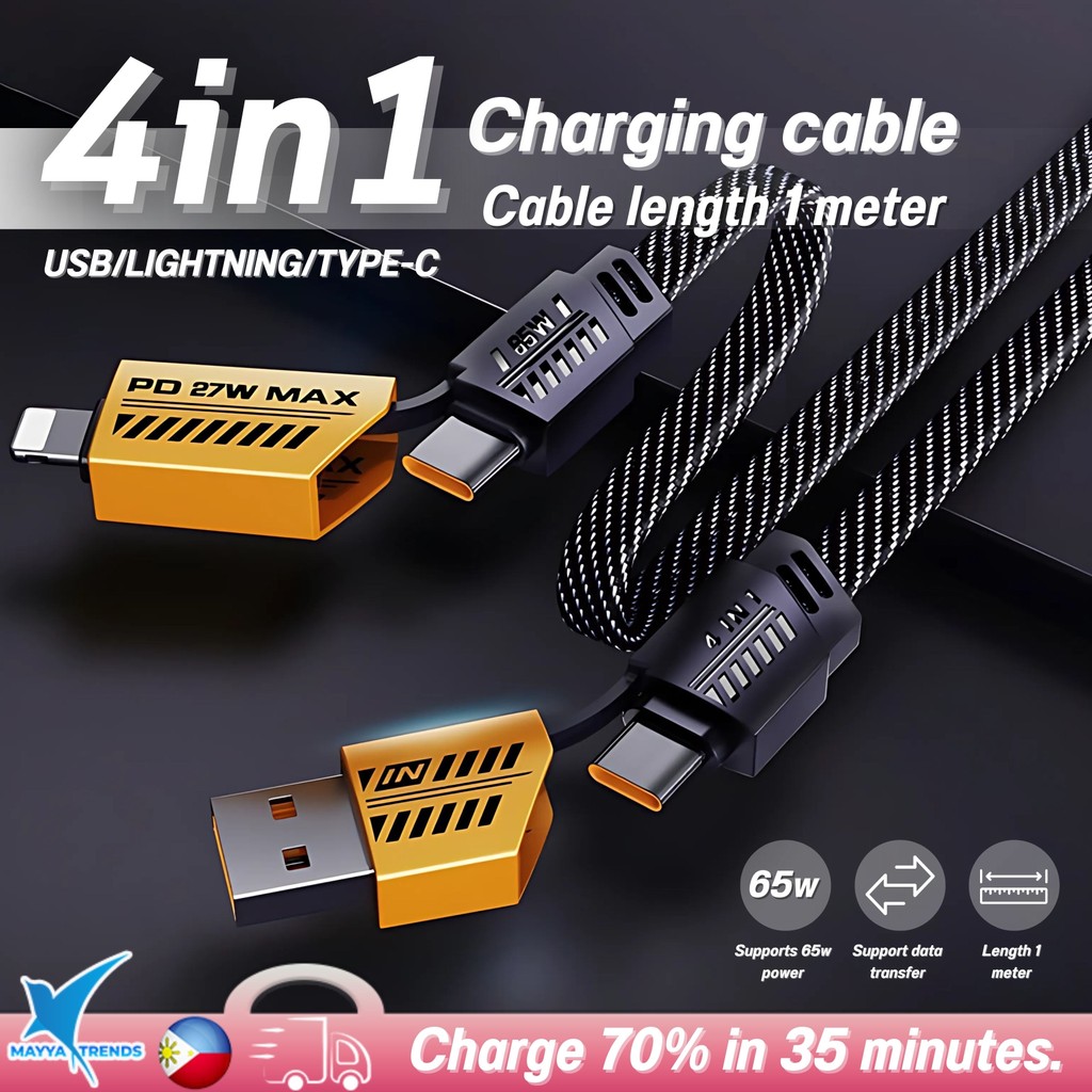 4 In 165W Super Fast Charging Cable for Android Type C Quick Charging ...