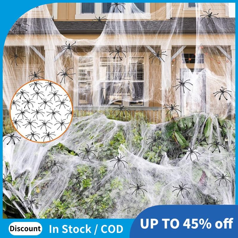 Best Sell 1000 Sqft Halloween Stretch Spider Web with 100 Plastic Fake ...