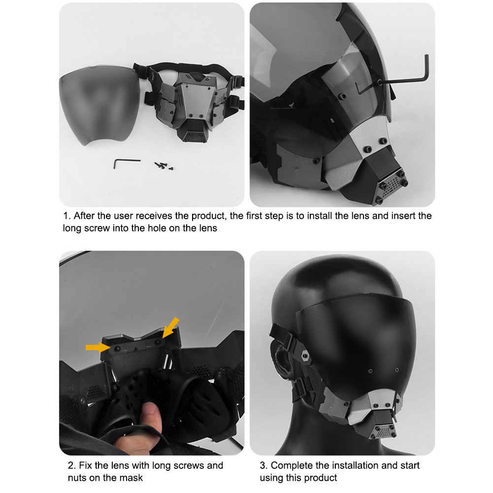 cheerfulhigh Full Face Mask Breathable Cyberpunk Cosplay Mask Removable ...