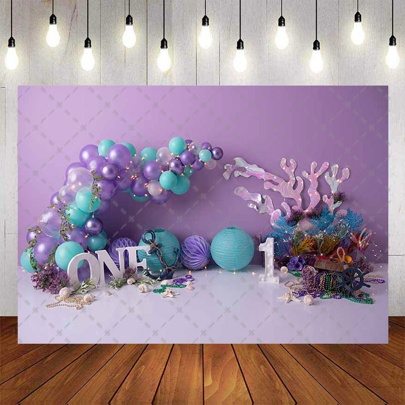 3D Mermaid Party Backdrop For Children Littler Girl One year Old Cake ...