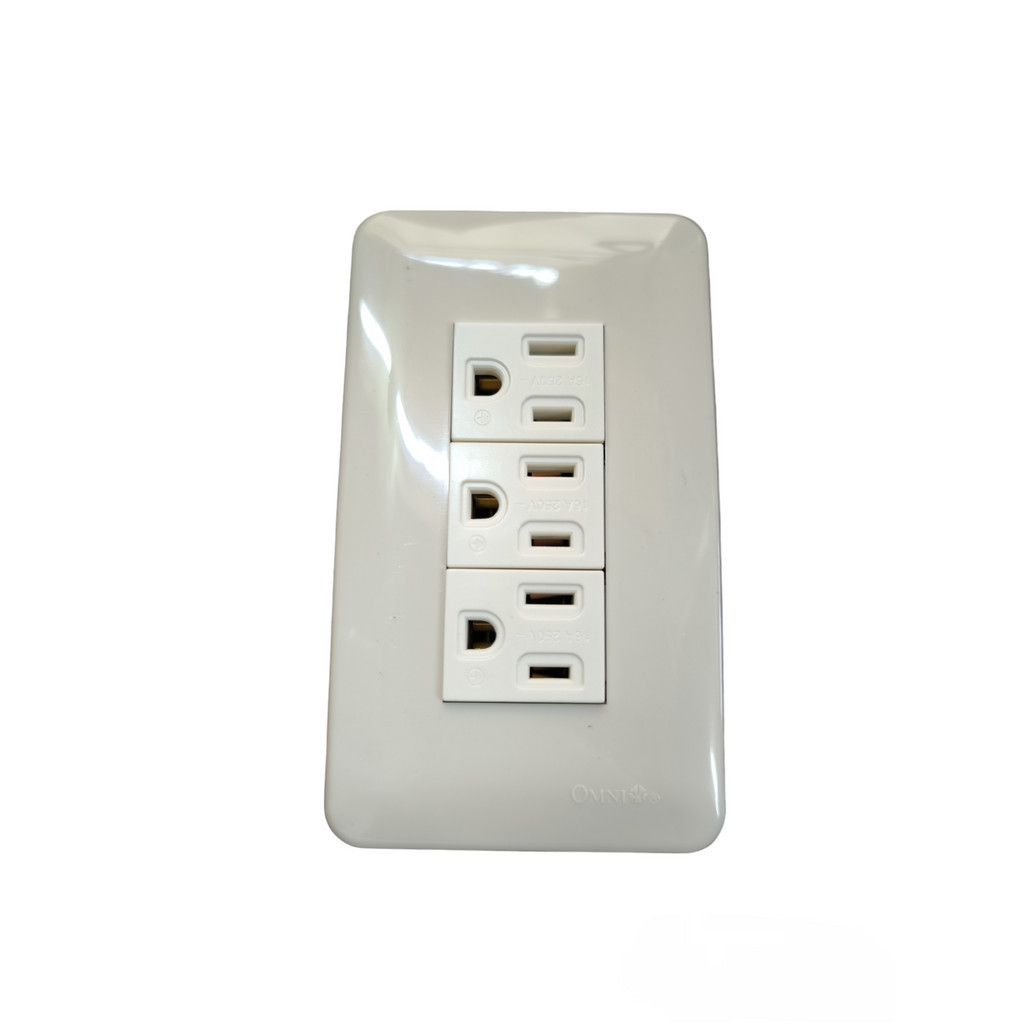 OMNI 3 Gang Flat Pin Outlet with Ground with Plate - WEP-103+(WEG-203x3 ...