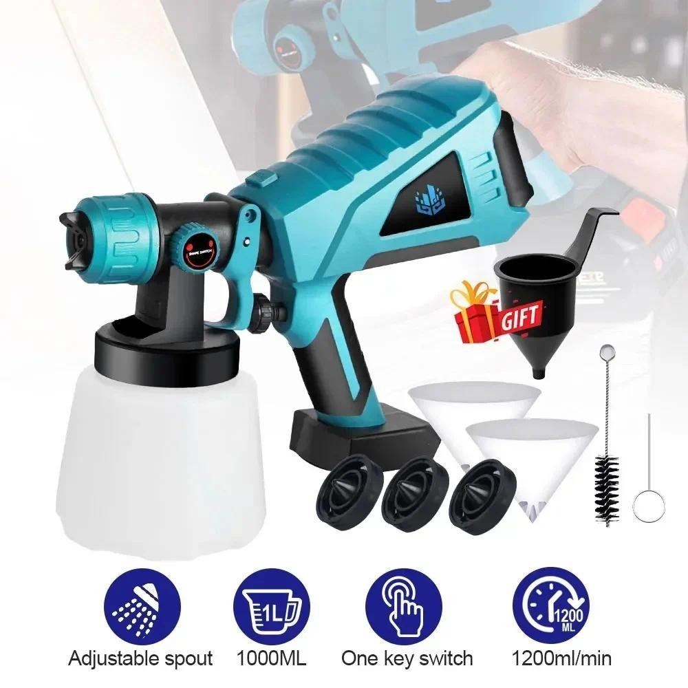 18V Rechargeable Spray Gun Cordless Paint Spray Gun Battery 800W 1000ML ...
