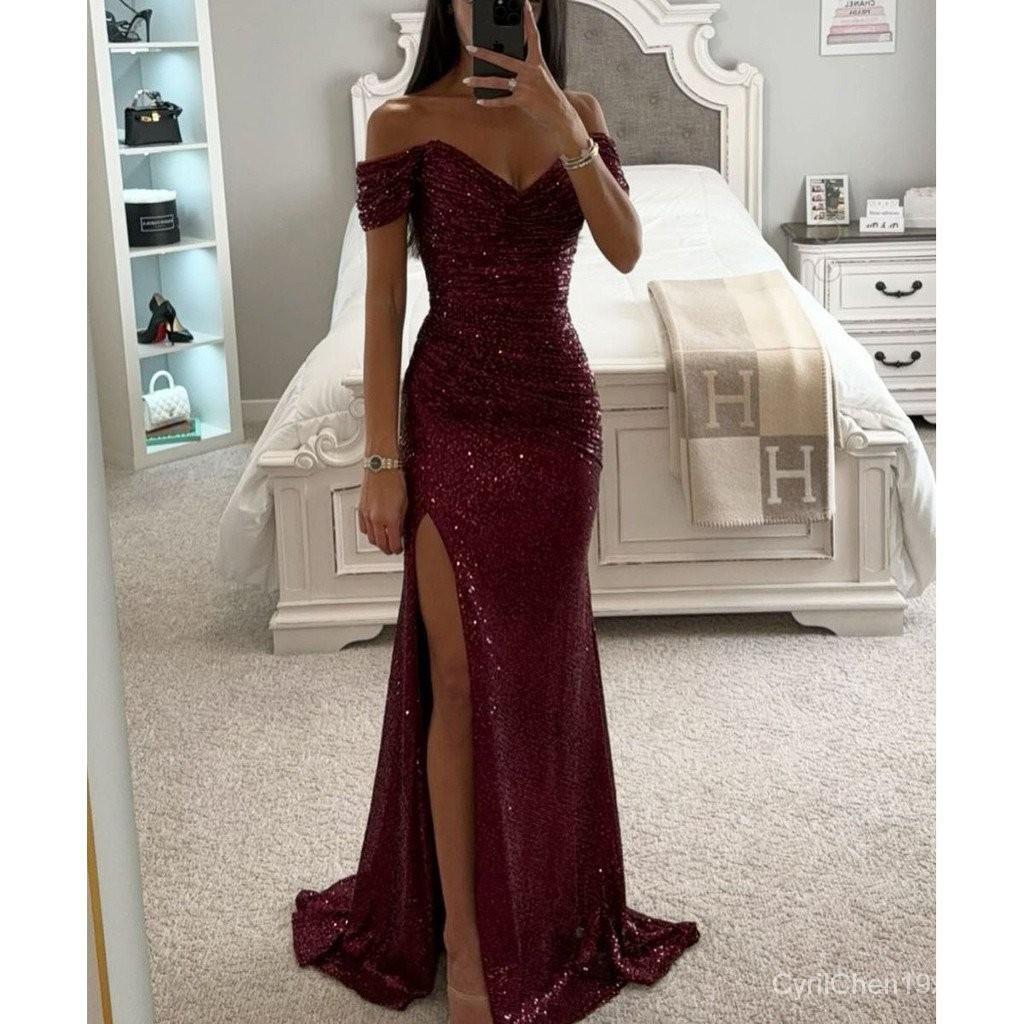 Women's Cocktail Gown Sexy Sequin Host Prom Wedding Evening Dress ...