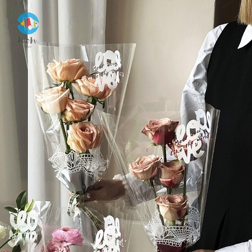 LUOLUVO 20/30PCS Rose Packing Sleeve Bag, Transparent Single Rose ...