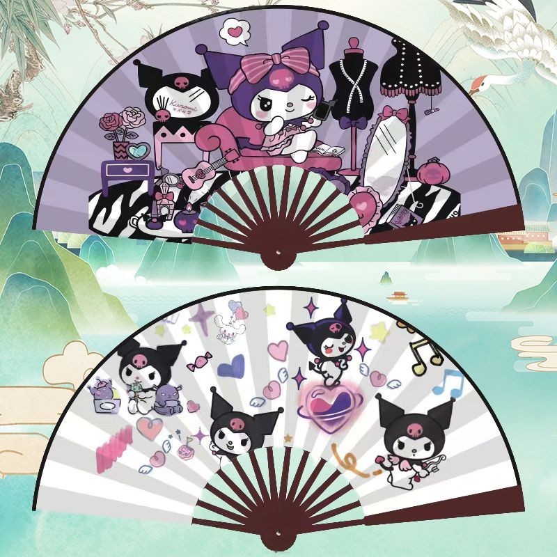 Sanrio Kuromi Folding Fan Cartoon Cute 8 Inch Silk Fan Big Eared Dog ...