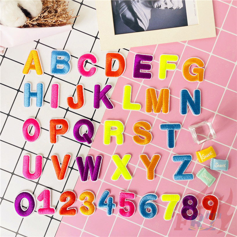 1Set Colorful Numbers or English Letters Iron-on Patches DIY Embroidery ...