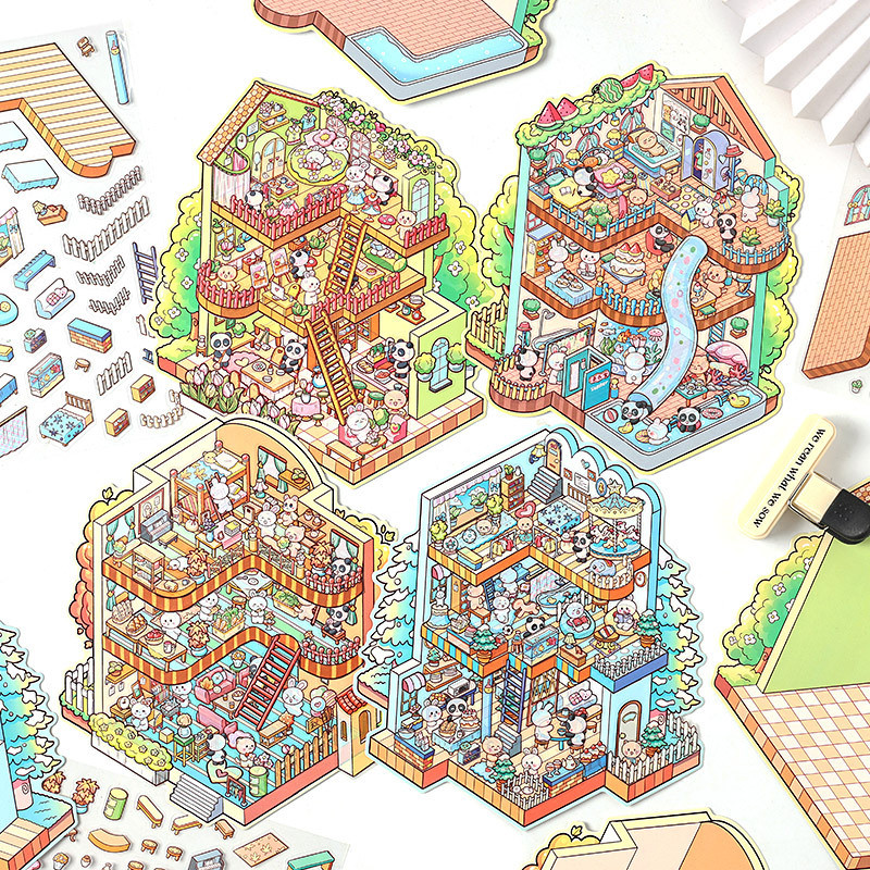 Journamm Third-story Cabin Scene Miniature Stickers Storage Stickers ...