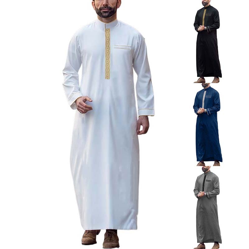 Muslim Men Robe Embroidered Loose Luxury Long Robe Ramadan Prayer ...