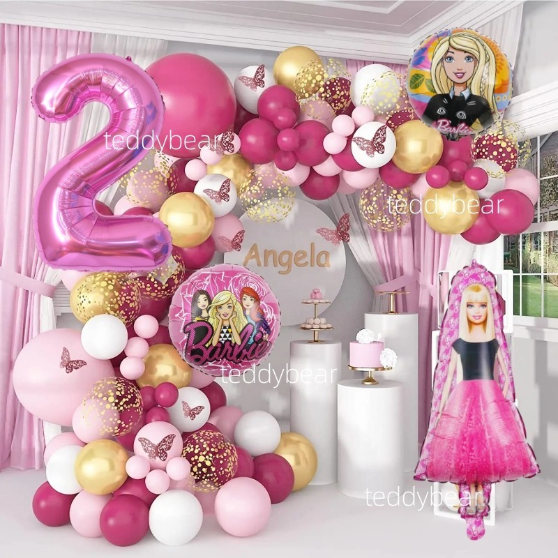 Barbie Balloons Garland Arch Kit 32inch Pink Number Foil Balloon Pink ...