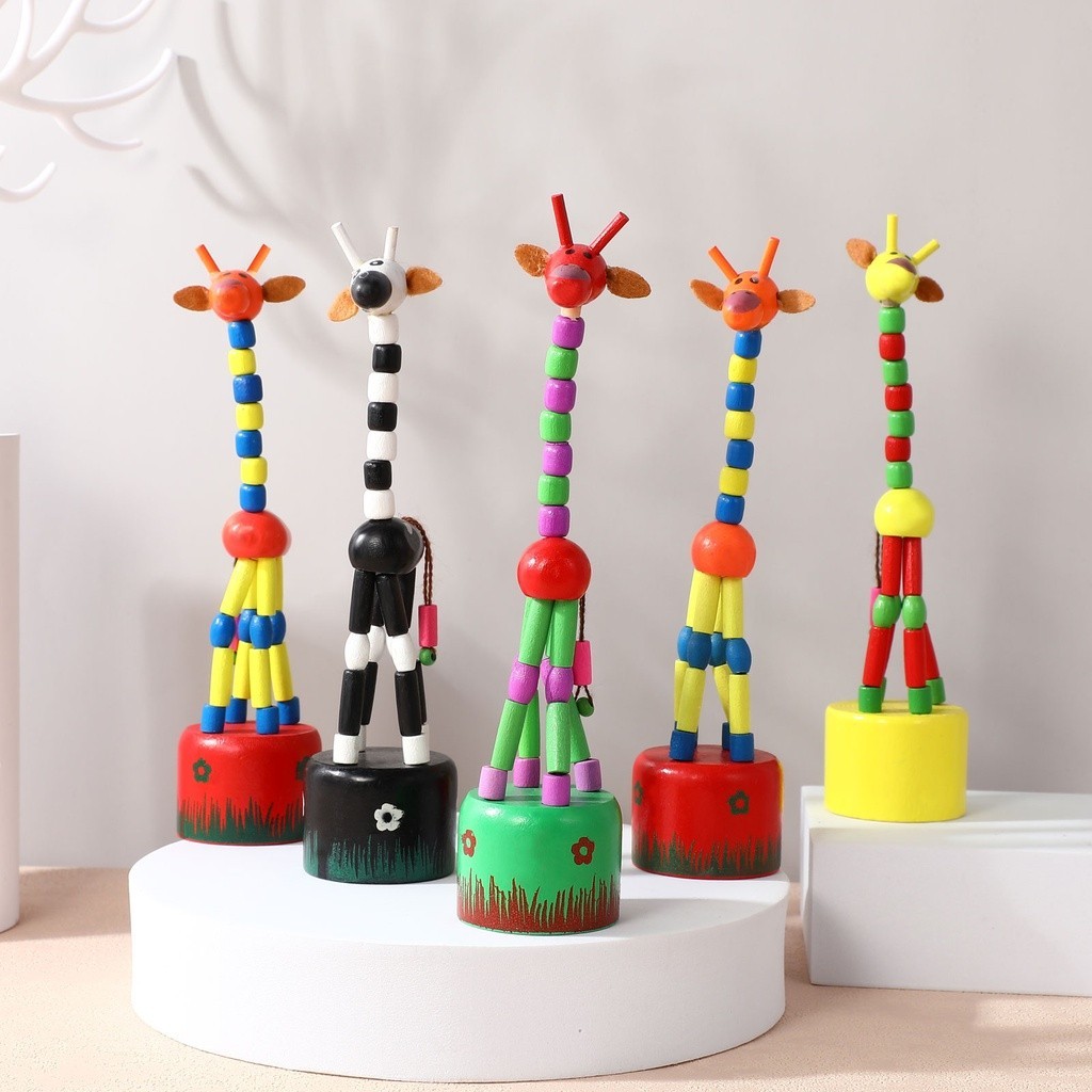 Wooden Dancing Rocking Giraffe Puppets Giraffe Figurine Toys Push Toys ...