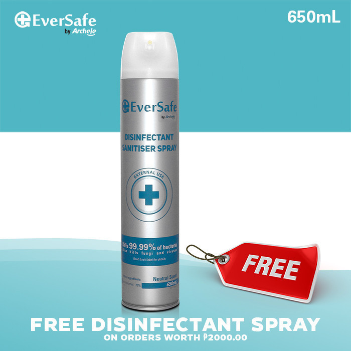 FREE EVERSAFE by Archele Disinfectant Sanitizer Spray, 75% Ethyl Alcohol, 650ml Spray Can(Outlet ...