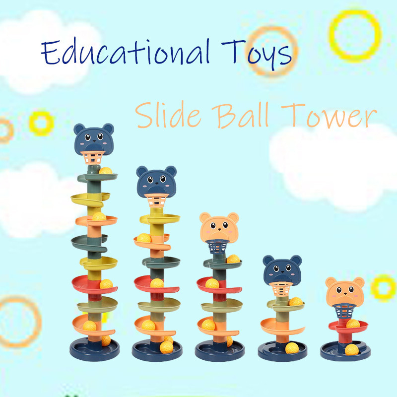 Baby Slider Track Rolling Ball Pile Tower DIY Assembly Stacking Baby ...