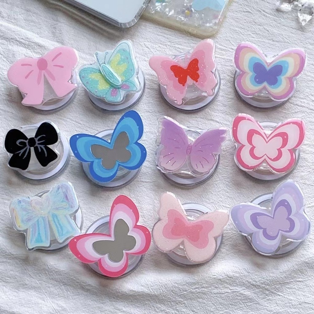 Butterfly Mirror Type Grip Phone Stand Cute Creative Live TV Stand ...