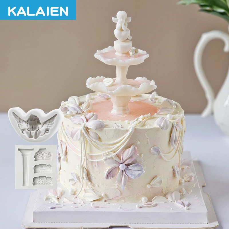 KALAIEN Angel Fondant Silicone Mold Wishing Fountain Birthday Cake ...