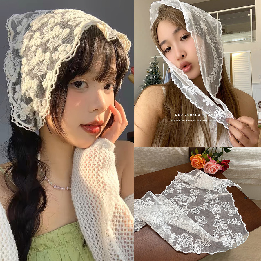 Awaytr Lace Triangle Scarf Double Sided Headscarf Womens Head Triangle