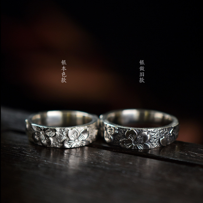 Ring Female Retro Thai Silver Original Handmade Chisel Engraved Cherry ...