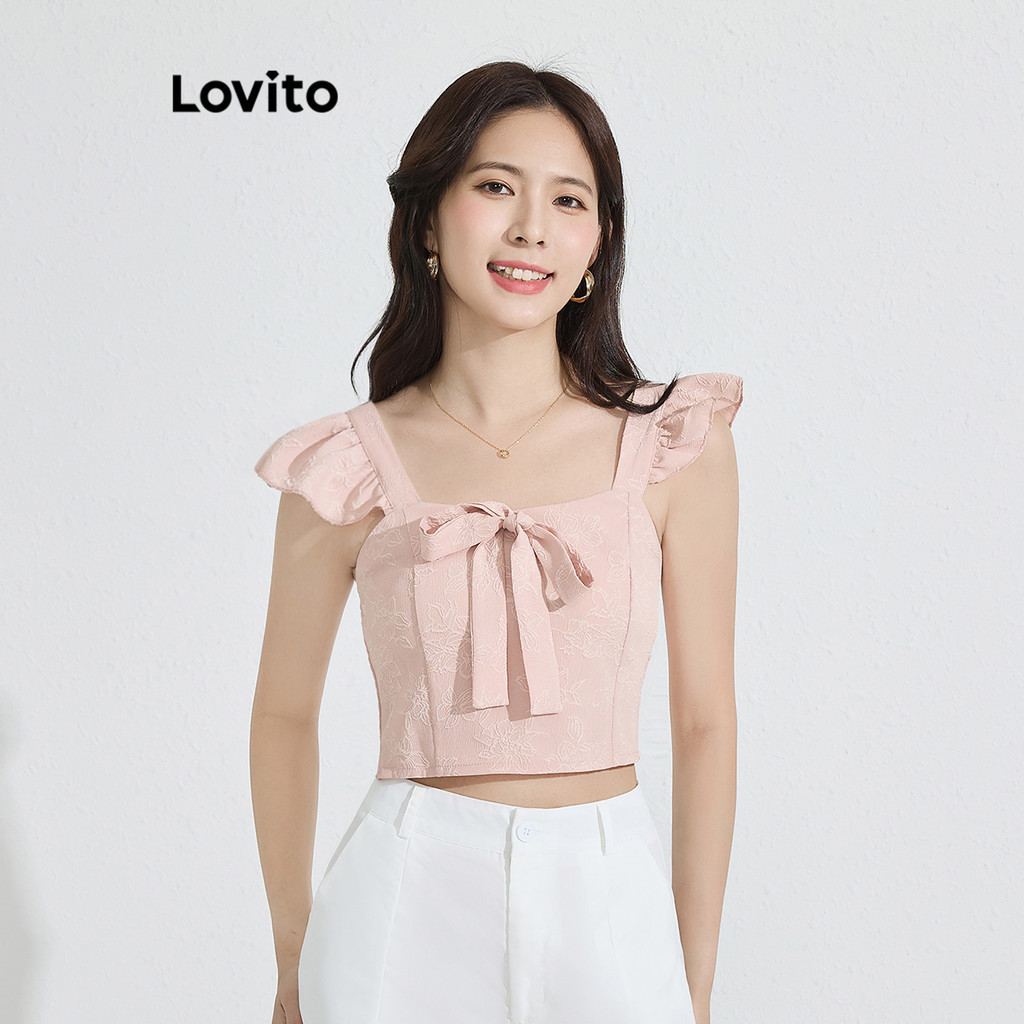 Lovito Women Casual Plain Knot Plicated Tank Top L77ED066 | Shopee ...