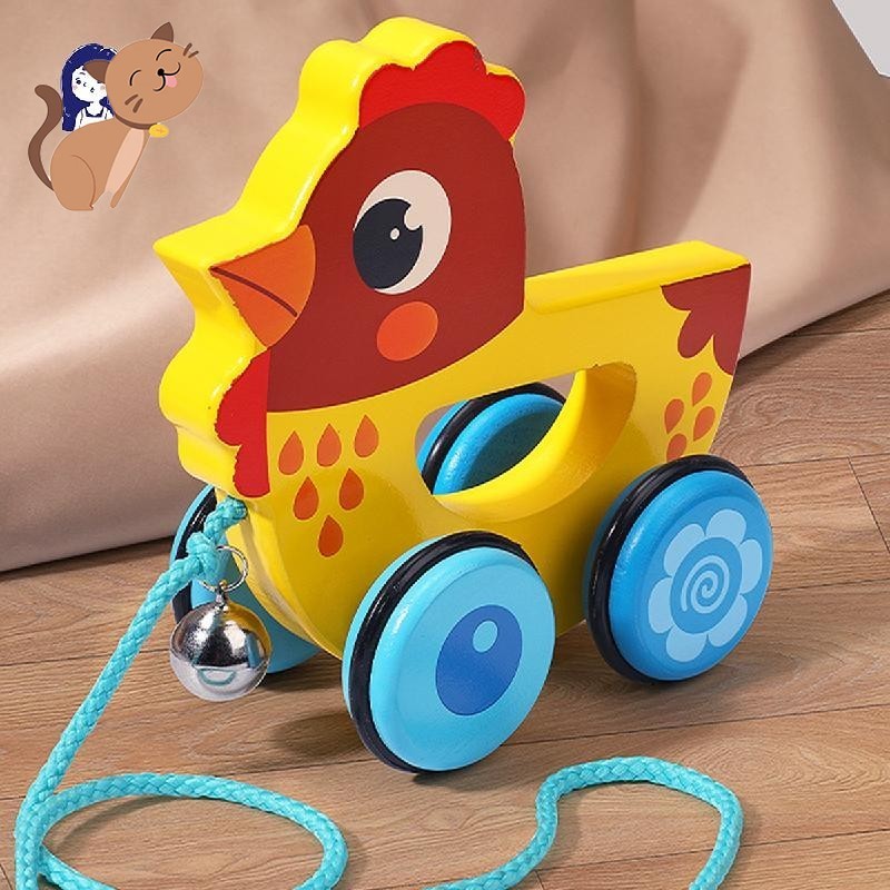 Colorful Pull-Along Wooden Pull Toddler Toy Cartoon Animal Pull Car ...