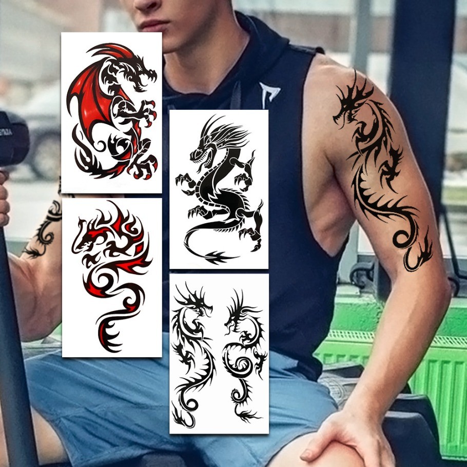 Minimalist Dragon Fake Temporary Tattoos For Men Women Realistic Totem ...