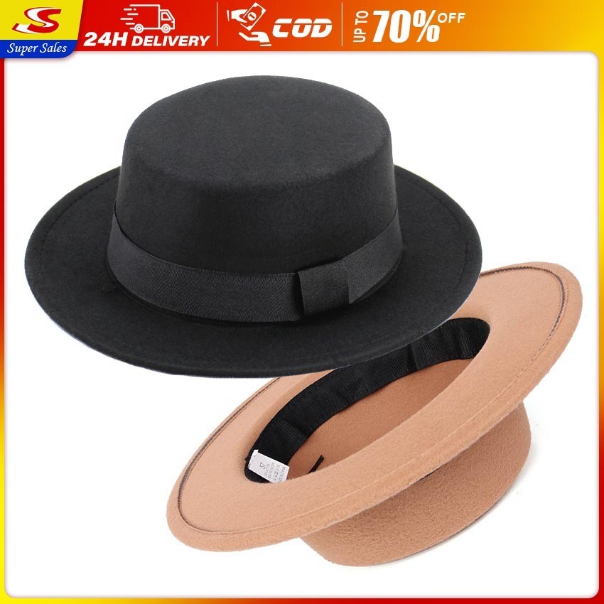【SuperSales】 5.5CM Women Fedora Hat Khaki/Black Decorated Flap Brim ...