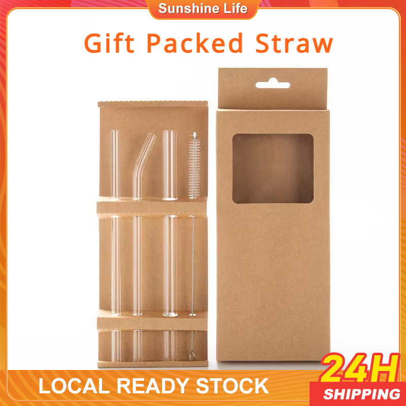 Clear Glass Straws Reusable Straight & Bent Smoothie Straws, Set of 3 ...