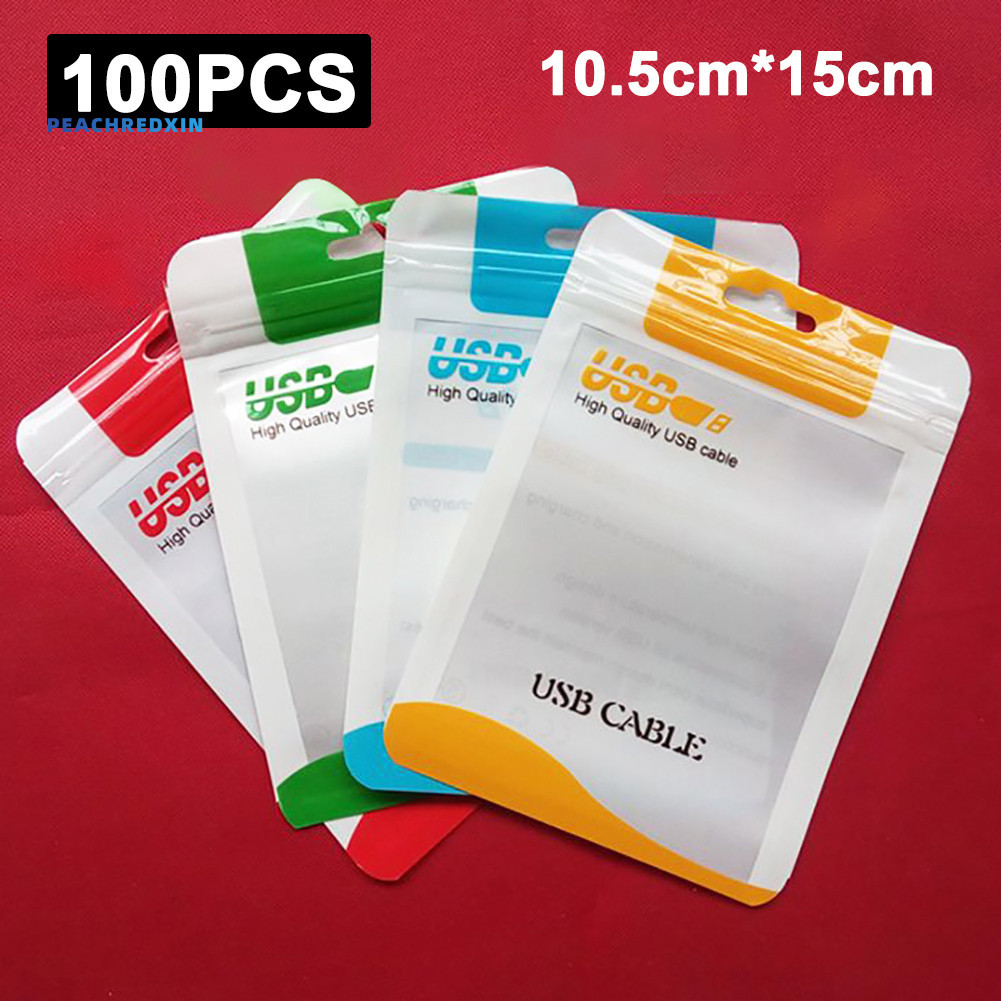 PEH-100Pcs Plastic Resealable USB Cable Data Line Hang Hole Packaging ...