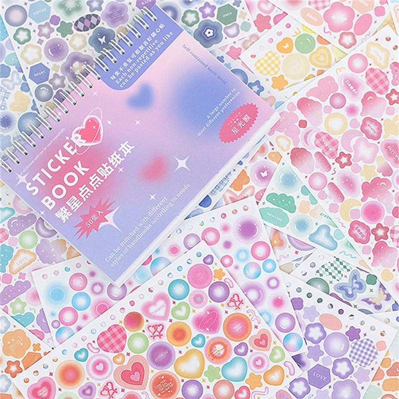 50 Sheets Laser Flashing DIY Stickers Book Various Patterns Sparkling ...