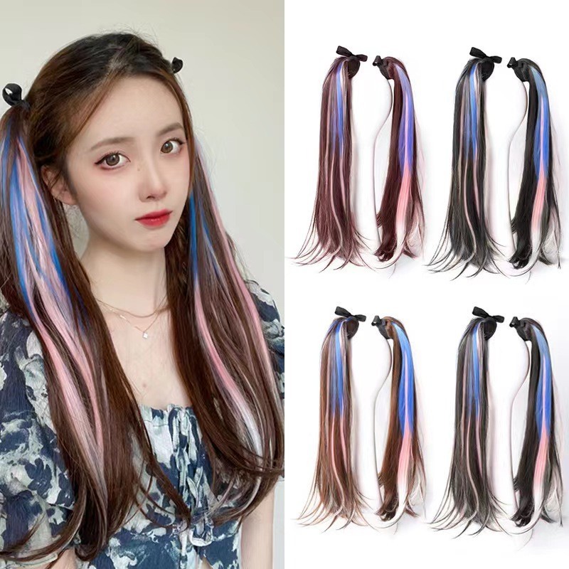 Women's wig with ponytail extensions, gradient ponytail highlights ...
