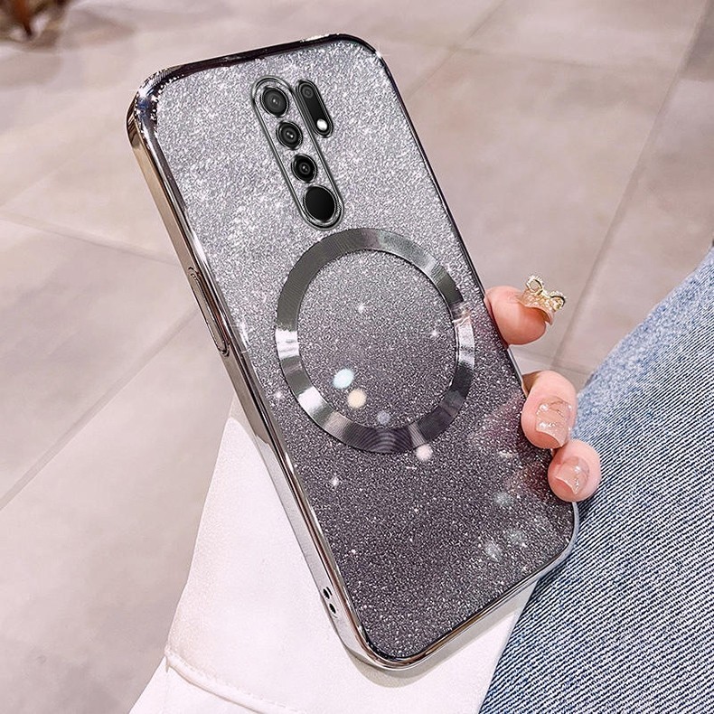 Casing Redmi 9 Plating Transparent Glitter Case For Wireless Magnetic ...