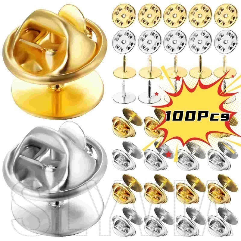 100 Pcs Nail Tie Tack Lapel Pin Back - Round Squeeze Clip Brooch ...