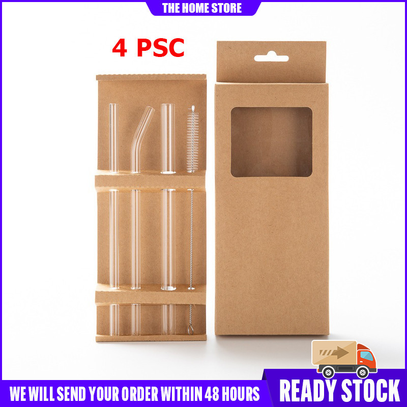 Clear Glass Straws Reusable Straight & Bent Smoothie Straws with Brush ...