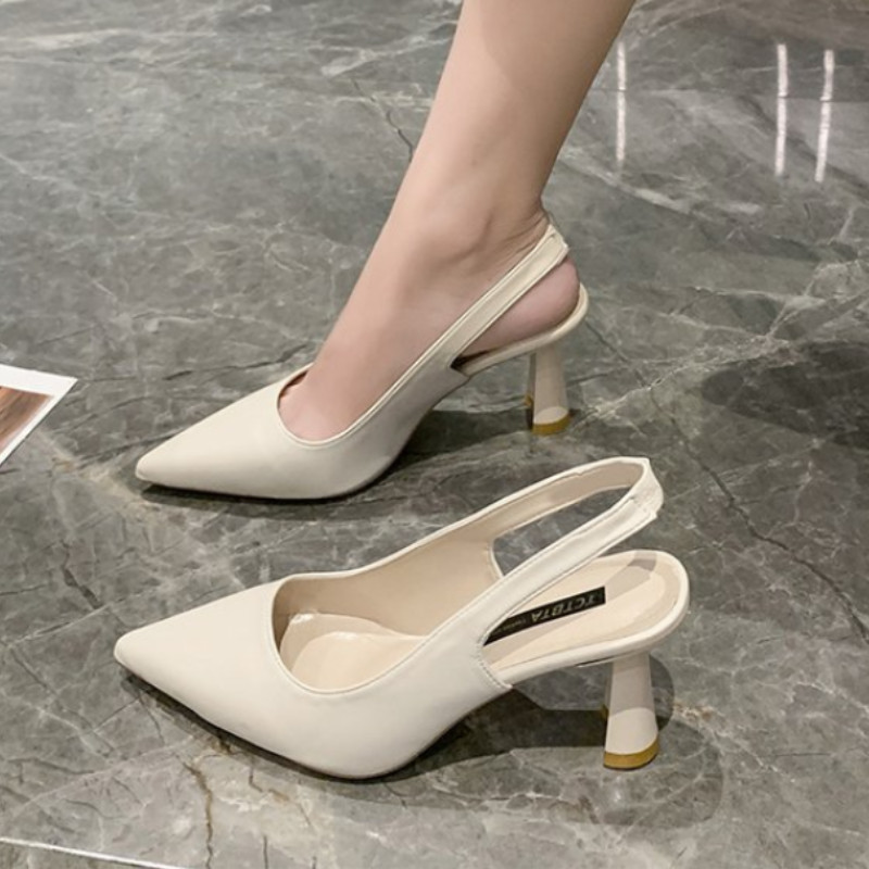 French Pointed Slim Heel Sandals Fashion Minimalist with Elastic Bands ...