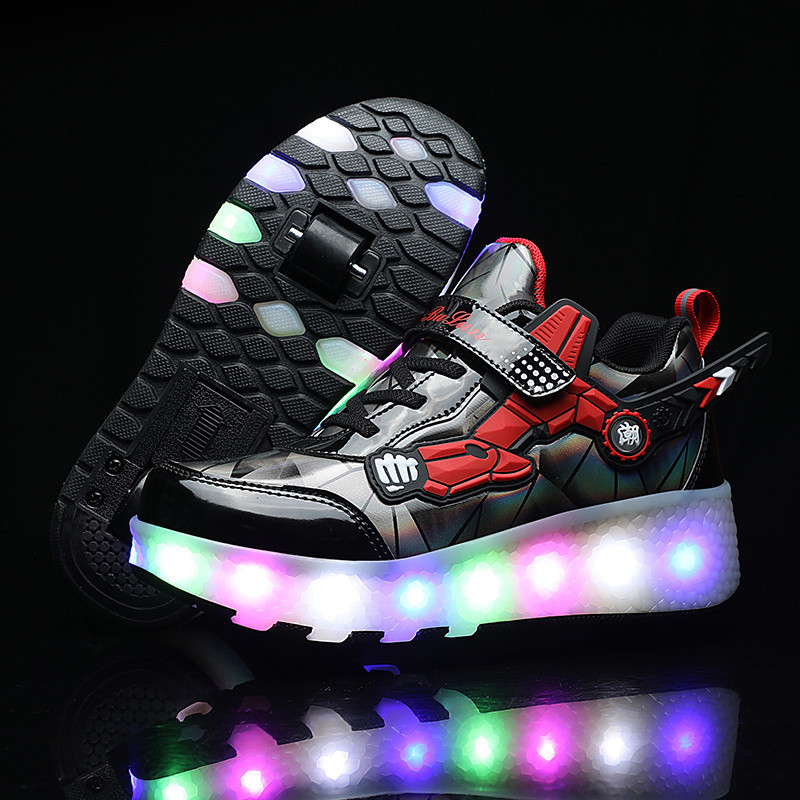 Two Wheels Kids LED Light Up Shoes Sneakers With Wheels Boy Girl Roller ...