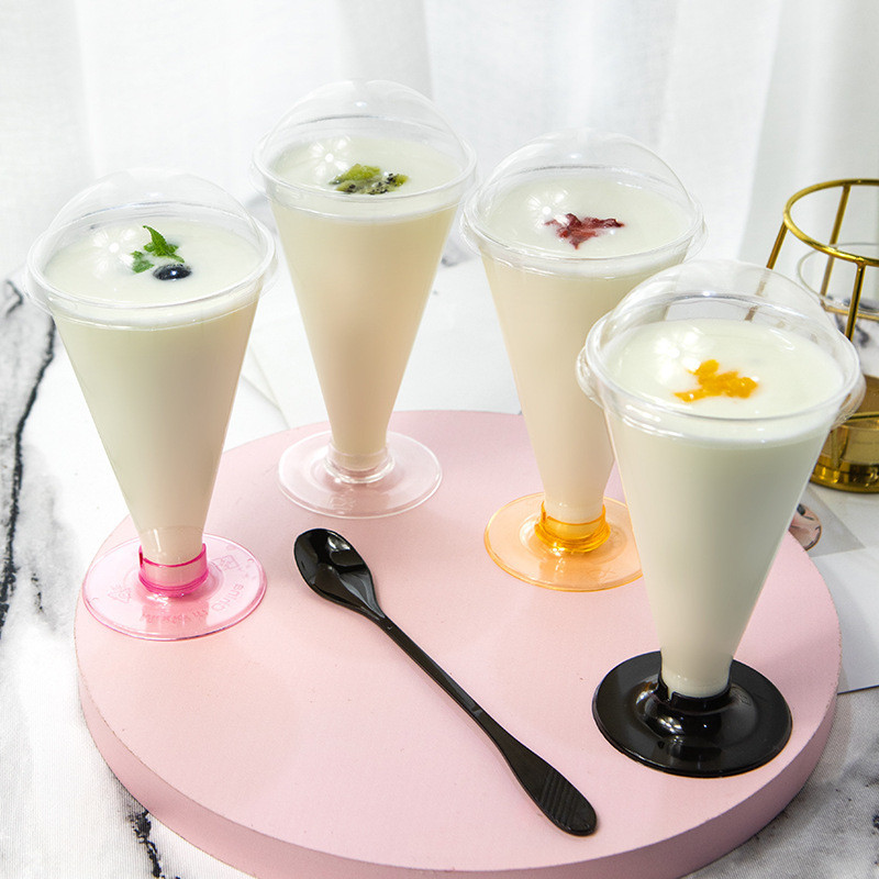 40pcs disposable transparent goblet wooden chaff glass champagne glass ...