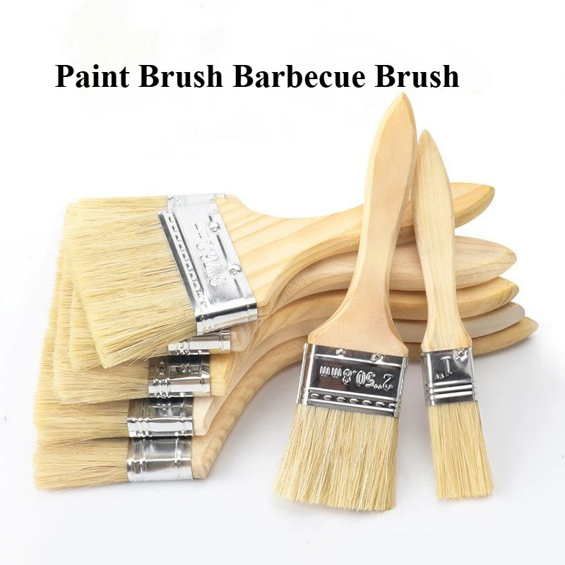 4Pcs BBQ Brush Pig Hair Paint Brush Wooden Handle 1/2/3/4 Inch Soft ...
